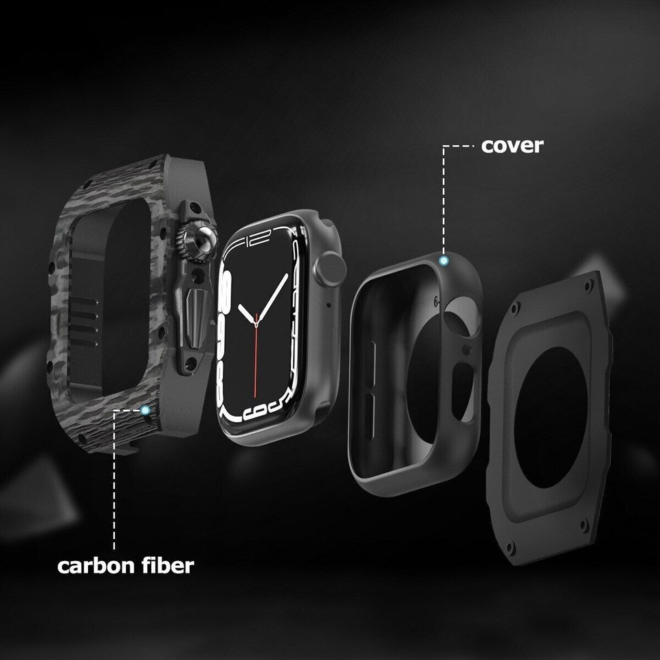Mod Kit Genuine Carbon Fiber Case Rubber Band Strap For Apple Watch ...