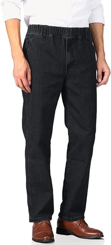 Soojun Mens Casual Loose Fit Elastic Waist Jeans Denim Pants Black ...