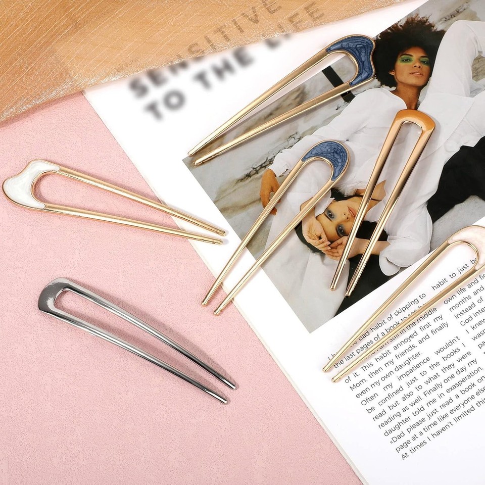 2Pcs Metal U Shaped Hairpin Large French Hair Pins Vintage Hair Sticks ...