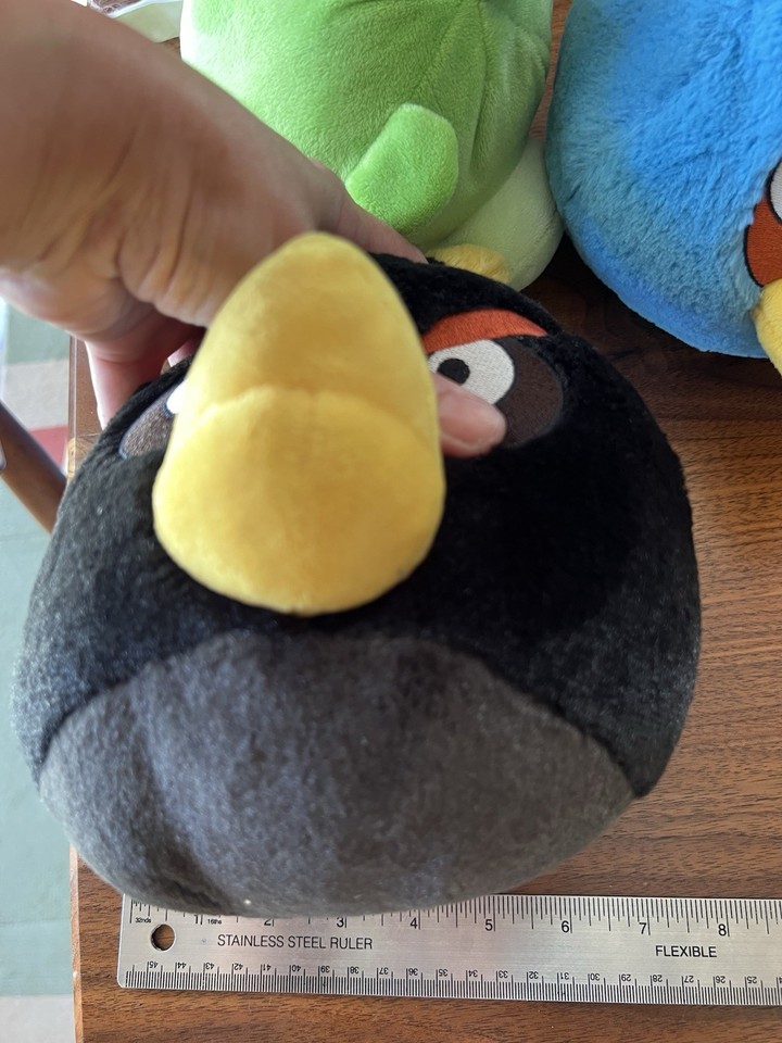 3 ANGRY BIRD Plushies (Pig, Blue Bird, Black Cannon Ball + small ...
