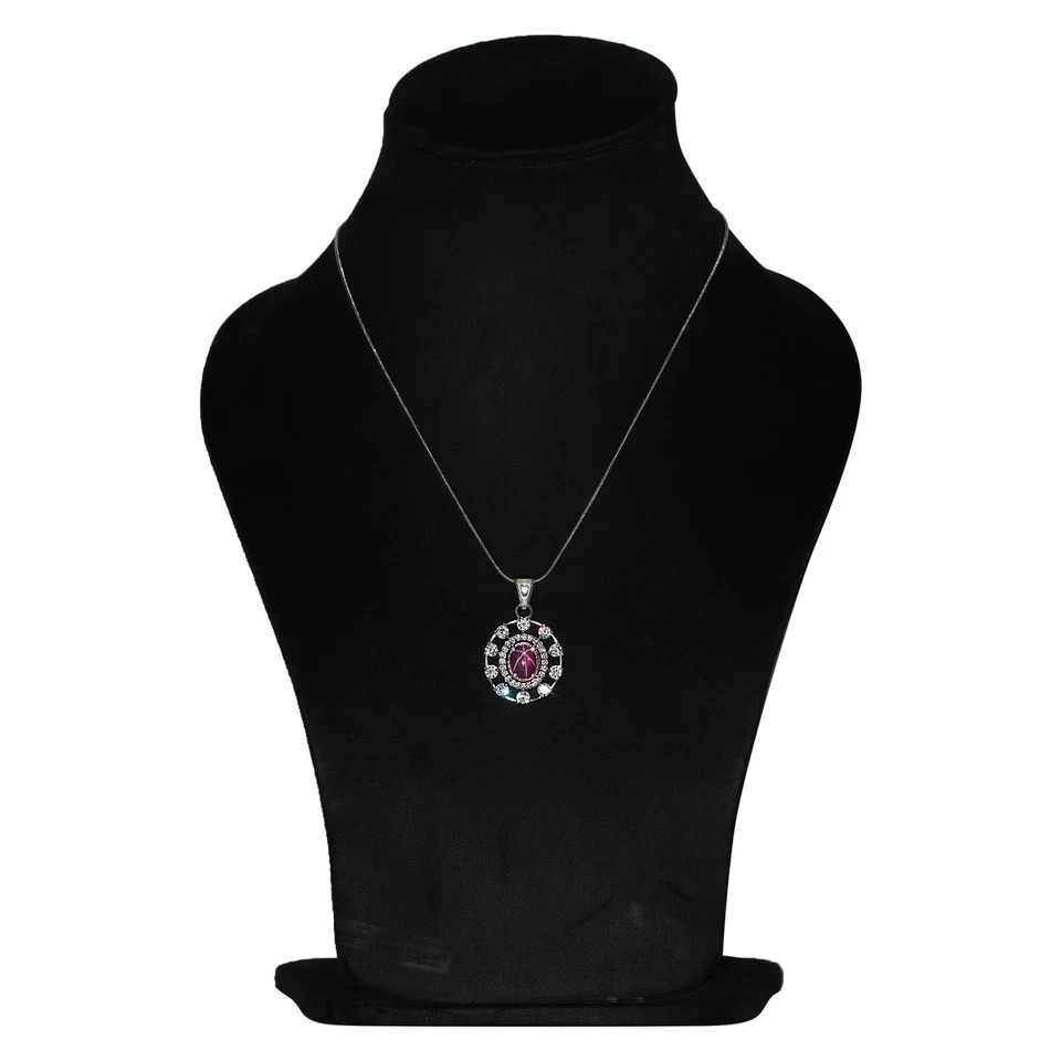 20CT Star Ruby Red Stone Pendant Necklace in Silver Gift for Women ...