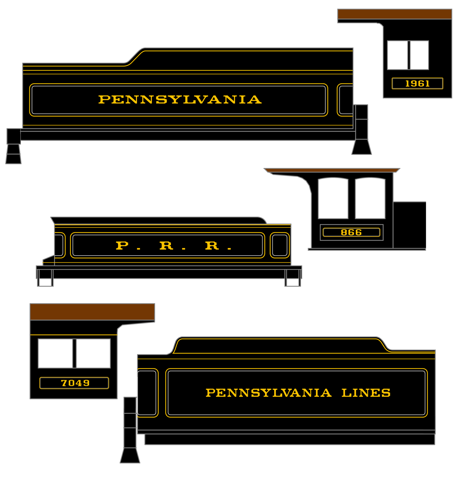 K4 O Scale Decals Pennsylvania PRR Early Striped Steam Locomotive Gold ...