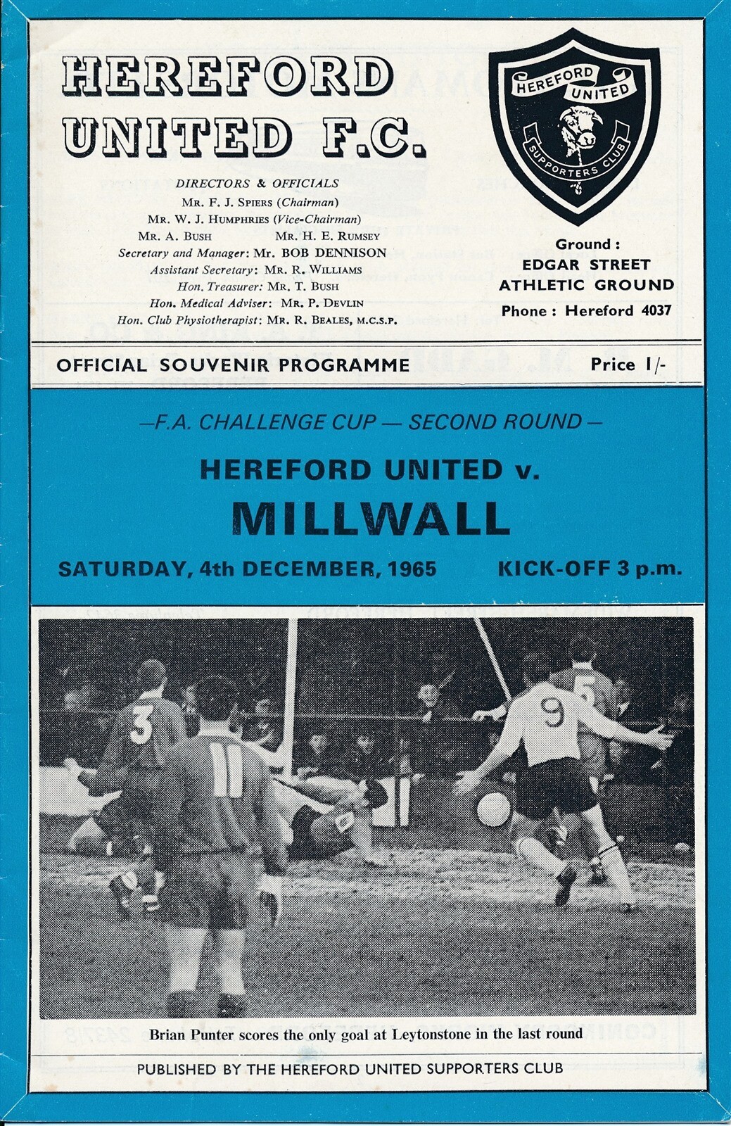 HEREFORD UNITED v Millwall (FA Cup) 1965/1966 - Football Programme ...