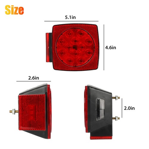 Rear LED Submersible Square Trailer Tail Lights Kit Boat Truck ...