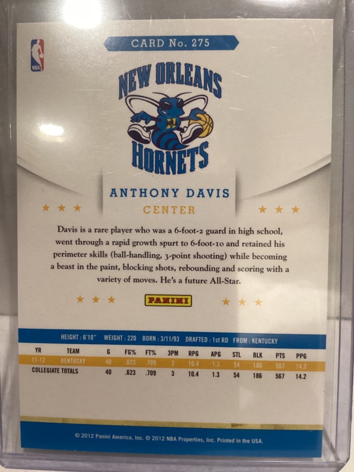 2012-13 Panini NBA Hoops Anthony Davis Rookie Card RC #275 Pelicans ...
