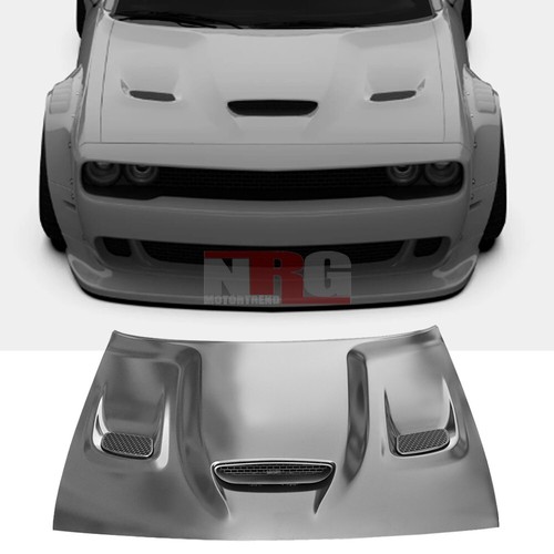 For 2008-2023 Dodge Challenger Hellcat style ALUMINUM hood with vented ...