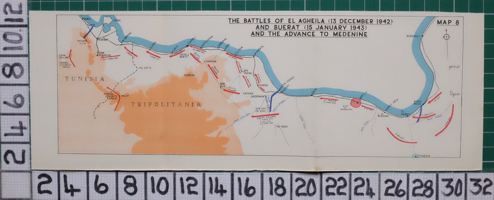 WW2 MAP ~ BATTLES OF EL AGHEILA 13 DECEMBER 1942 BUERAT ~ ADVANCE TO ...