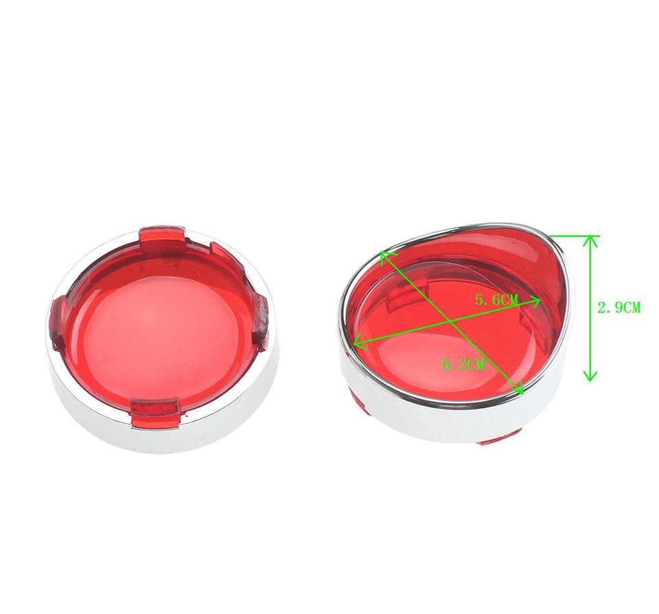 Red Turn Signal Lens Lenses Chrome Trim Ring Visor x2 Bulbs For Harley ...