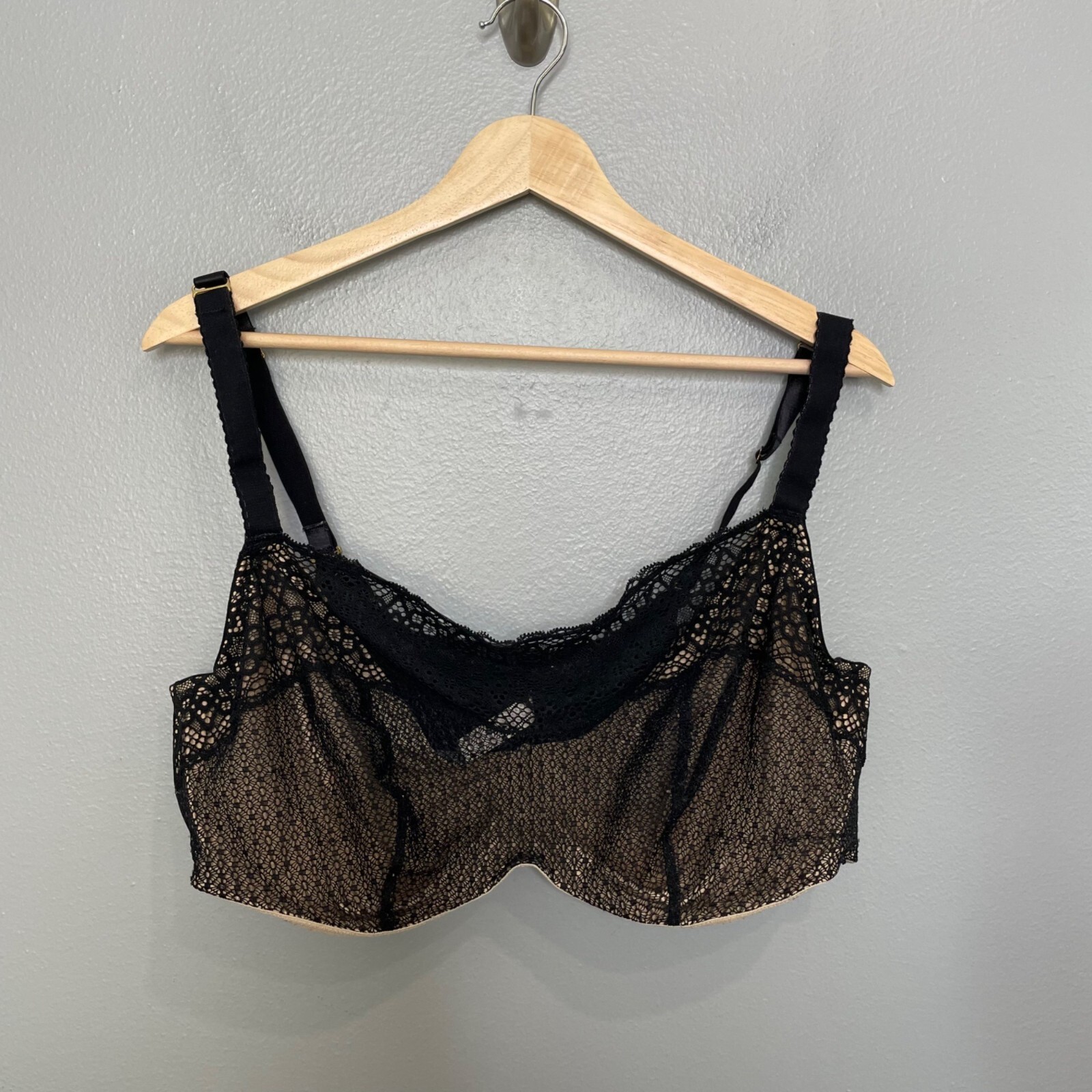CACIQUE black & tan lace underwire bra size 44DDD 44F… - Gem