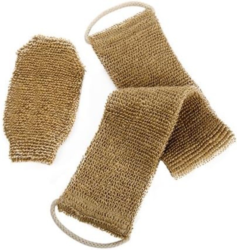 Natural Hemp Exfoliating Back Scrubber Strap & Mitt Set Bath Body Spa ...