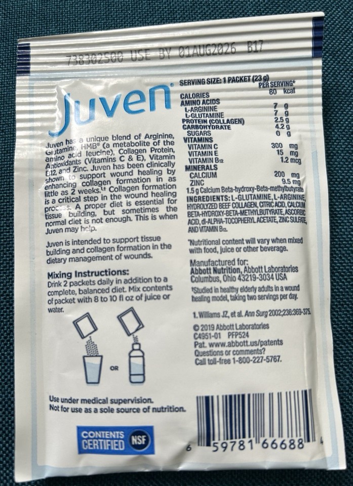 Juven Unflavored Therapeutic Nutrition Powder Lot of 30, Expires ...