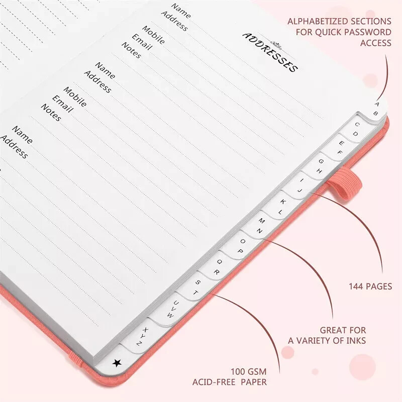 Address Books A-Z Index Hardcover Password Contacts Telephone Notebook ...
