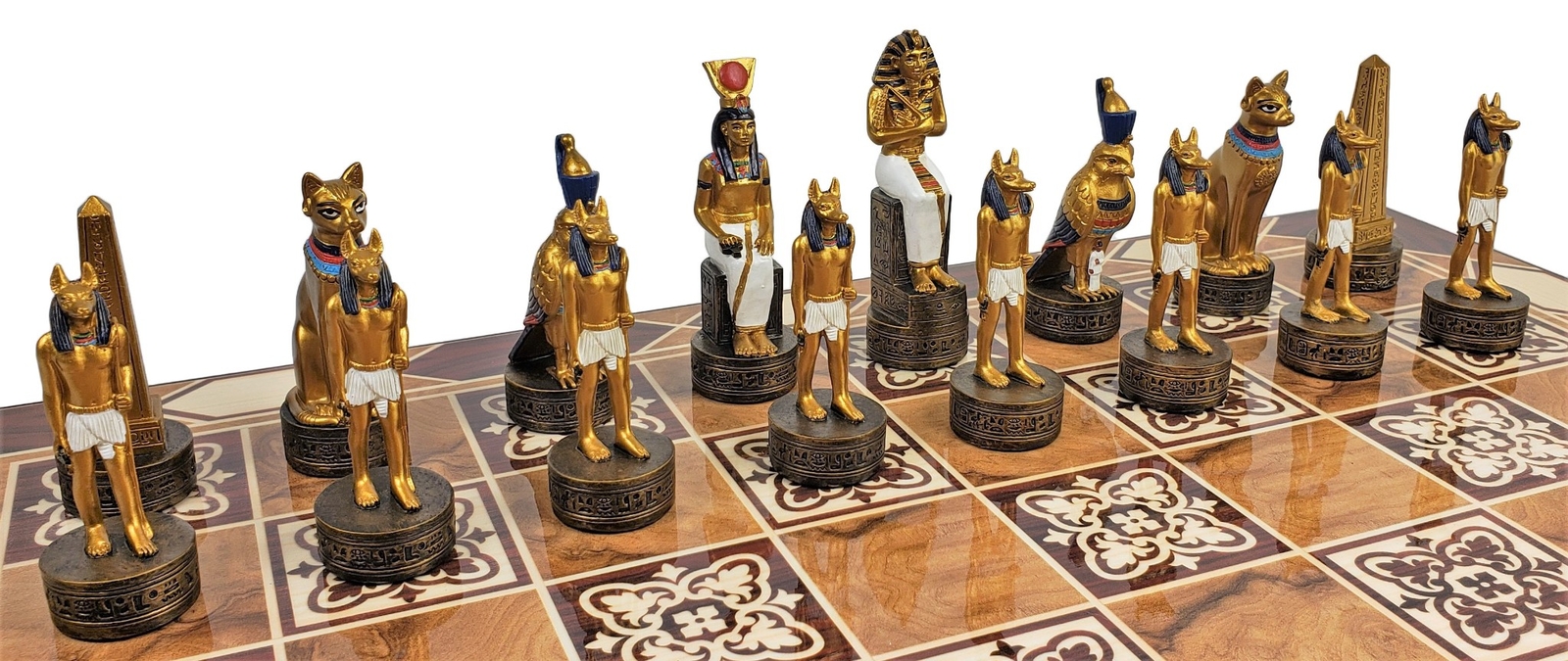 Egyptian Anubis Anubis Buff & Gold Chess Men Set With 17" Burlwood ...