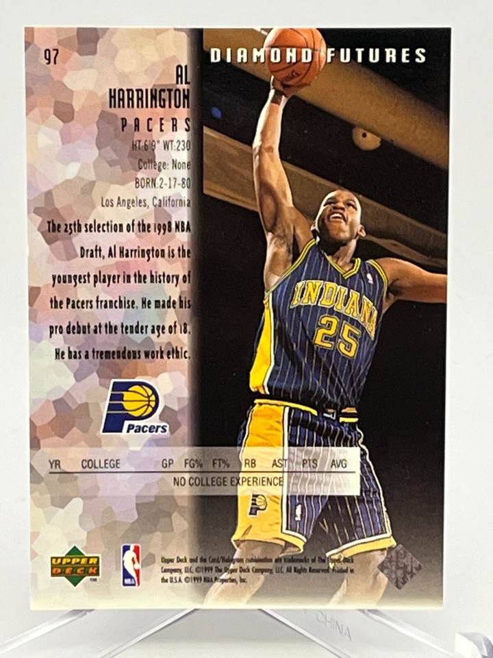 1999 NBA Upper Deck Black Diamond Rookie Card #97 Al Harrington Indiana ...