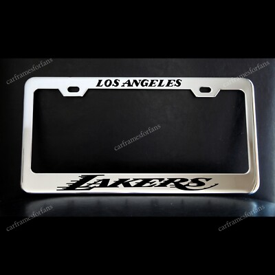 Los Angeles Lakers License Plate Frame Black Logo Made of Chrome Plated ...