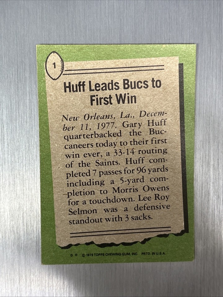 1978 Topps Football #1 Gary Huff Leads Bucs To First Win Highlights ...