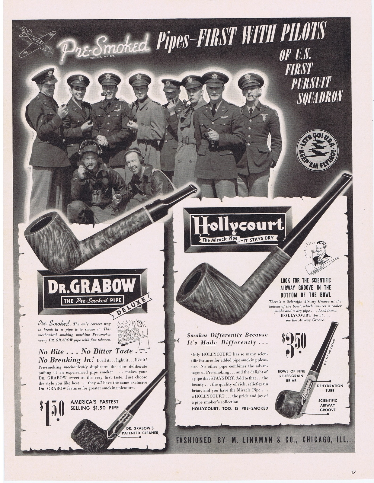 1941 WWII Pilots U.S. Pursuit Squadron Dr. Grabow & Hollycourt Pipe ...