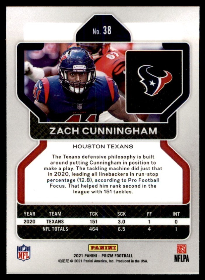 2021 PANINI PRIZM ZACH CUNNINGHAM HOUSTON TEXANS #38 | eBay