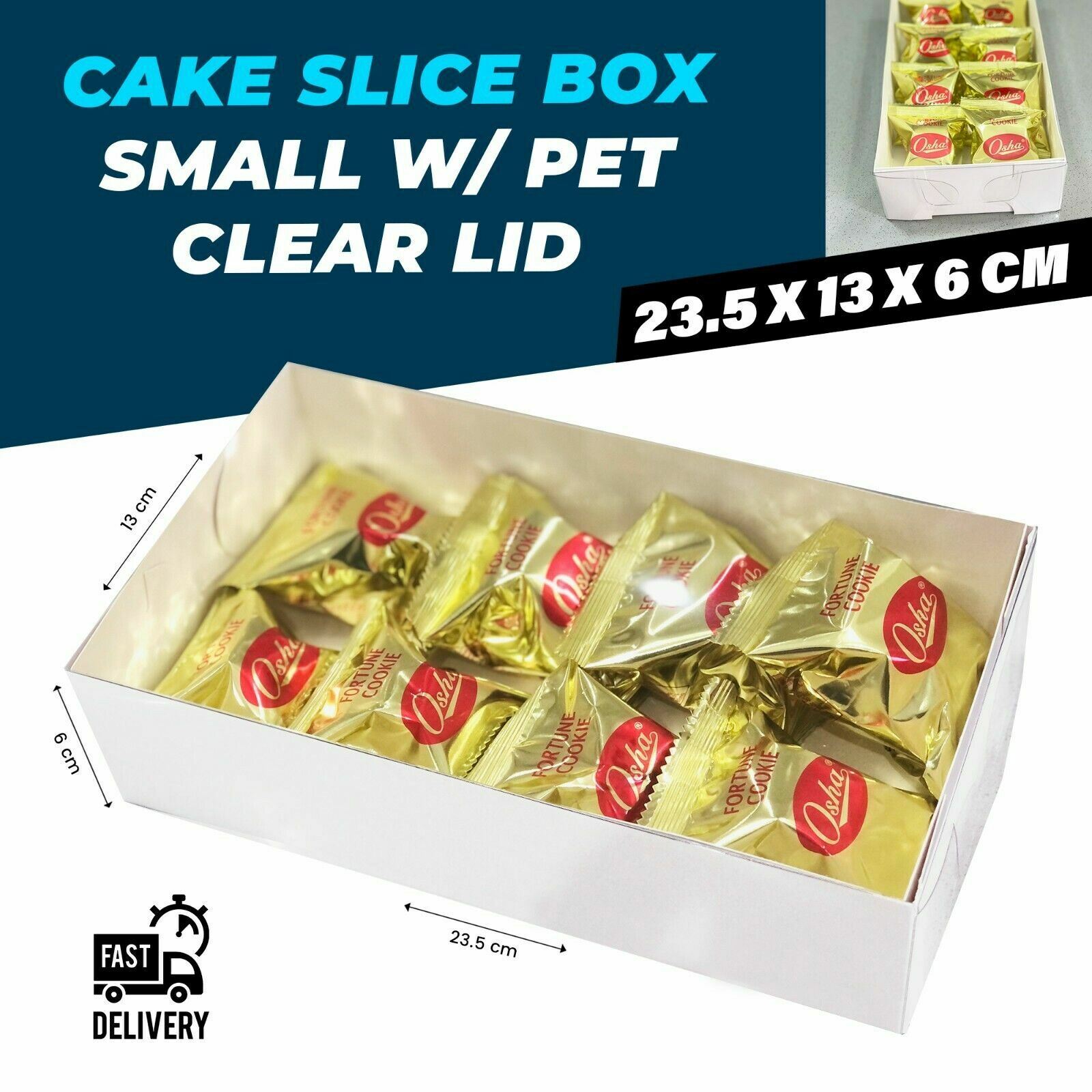 CAKE SLICE BOXES SMALL W/PET CLEAR LID 23.5x13x6CM 10Pk Party Biscuit ...