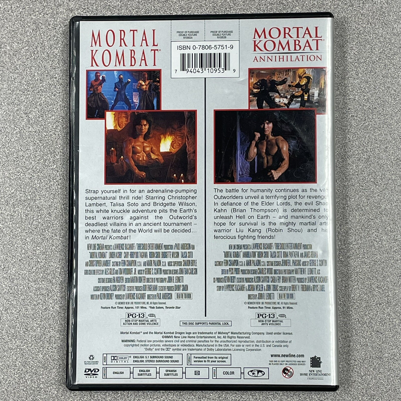 Mortal Kombat / Mortal Kombat II Annihilation (DVD, 2007) Double ...