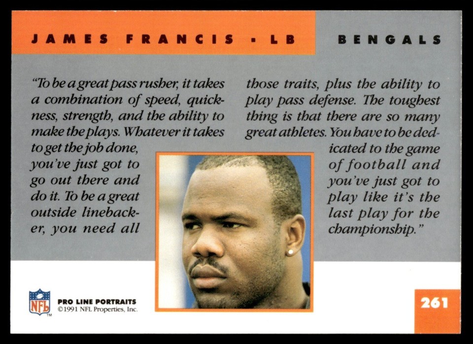 1991 Pro Line Portraits #261 James Francis Cincinnati Bengals | eBay