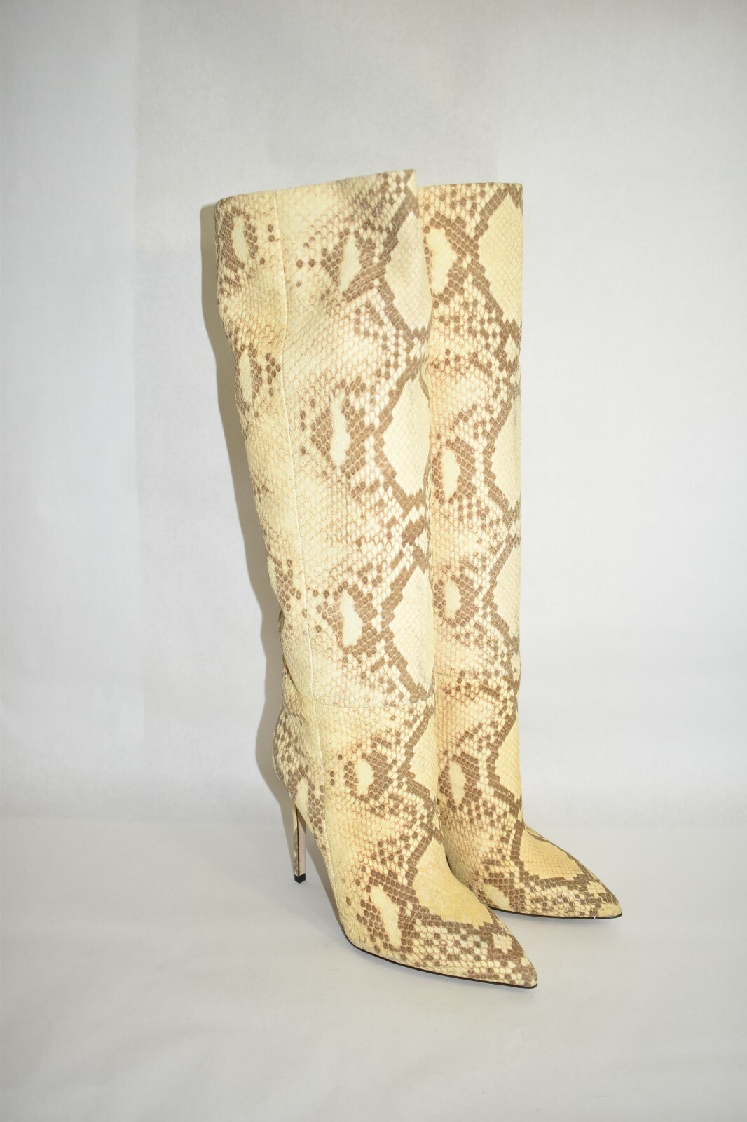 New! PARIS TEXAS Faded Python Print Knee High Boot Faded Yellow Size 10 ...