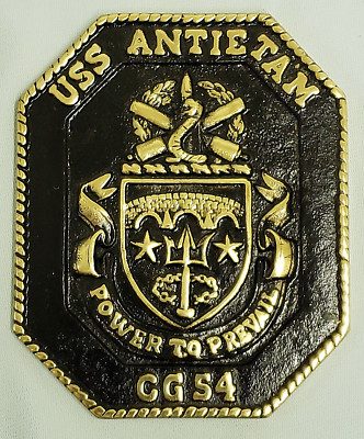 SOLID BRASS US NAVY USS ANTIETAM CG-54 SHIPS CREST INSIGNIA PLAQUE | eBay