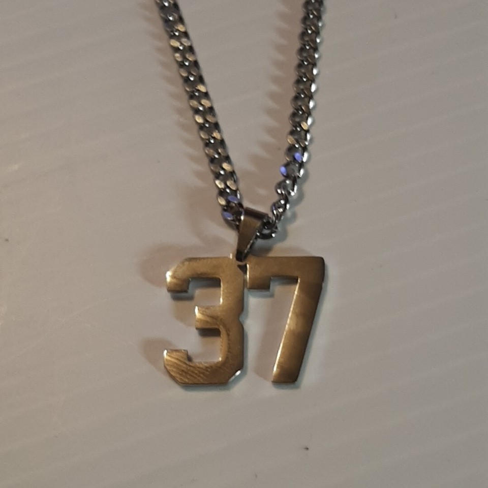 #37 BASEBALL FOOTBALL NUMBER Pendant Charm / 18"-24" STAINLESS CHAIN ...