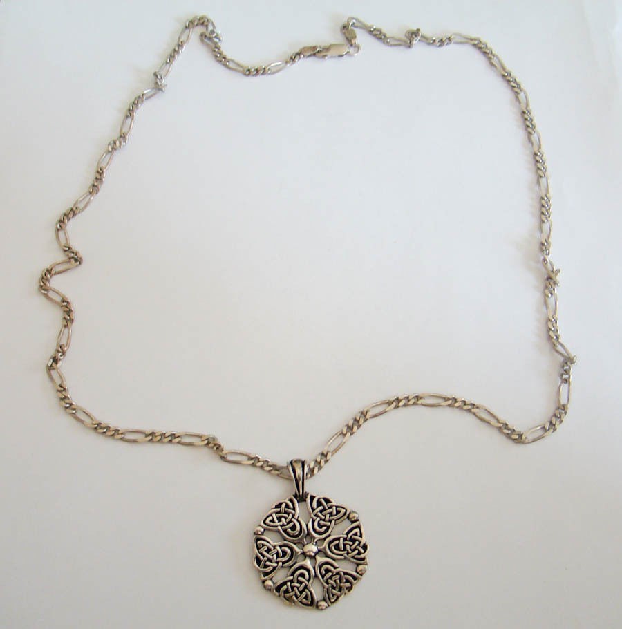 Sterling Silver Unique Design Pendant Figaro Pattern Necklace | eBay