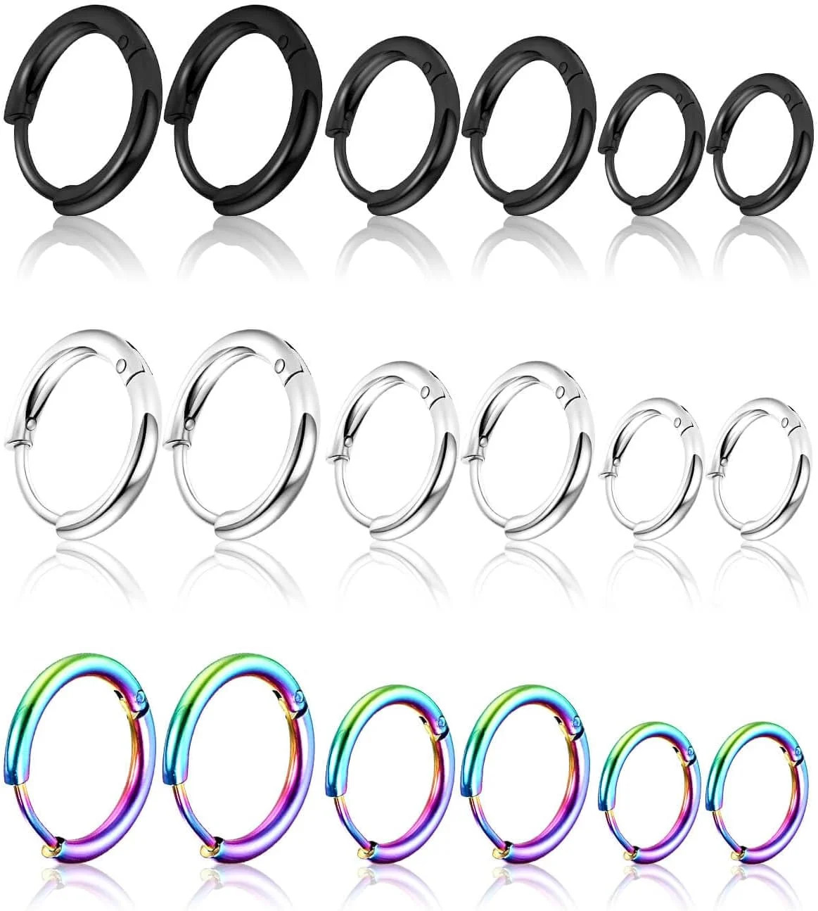 JELIEE 9 Pairs 316L Surgical Stainless Steel Small Hoop Earrings 8mm ...