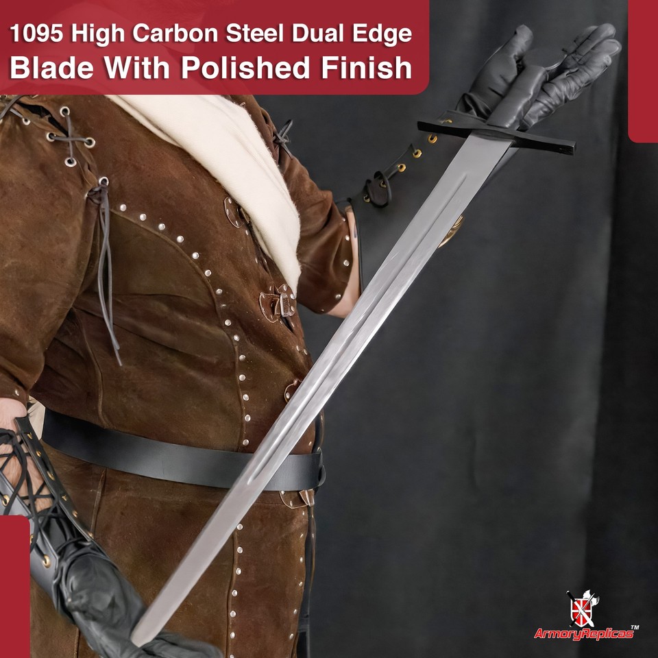 Medieval Sword w/ Leather Sheath Hand Forged Full Tang Dual Tone Handle ...