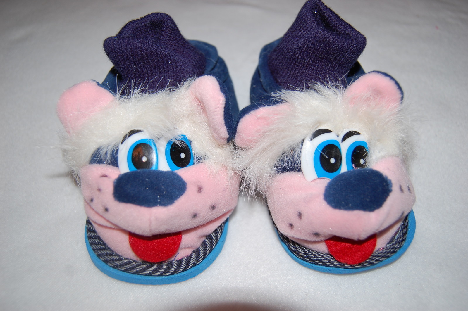 Toddler Girls PLUSH ANIMAL HEAD SLIPPERS Rubber Sole NAVY BLUE TOP Pink ...