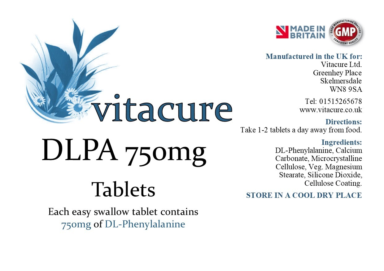 Vitacure DLPA DL-Phenylalanine 750 mg High Strength Easy Swallow ...