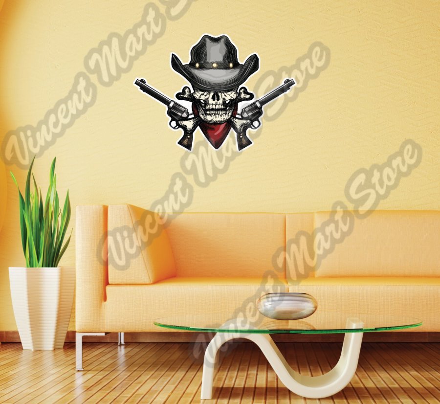 Cowboy Wild West Skull Outlaw Texas Wall Sticker Room Interior Decor 22 ...