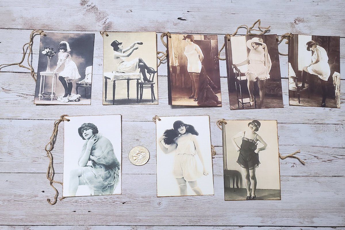 8~Vintage~ Flappers~Roaring 20's~Risque~Linen Cardstock~Gift~Hang~Tags ...
