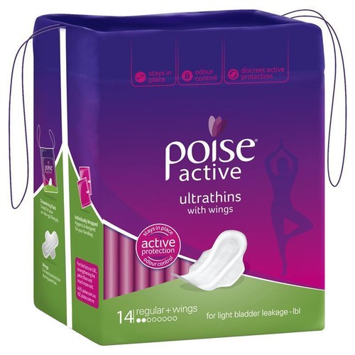 Poise Active Ultrathins Regular with Wings for Light Bladder Leakage 14 ...