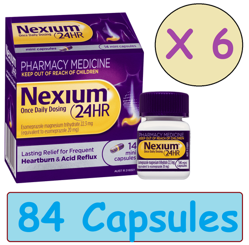 6 X Nexium MiniCaps 14 Capsules (Total 84 Caps) Heartburn Relief Small ...