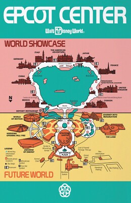Retro Epcot Center World Showcase Future World 1980s Map Poster MATTE ...