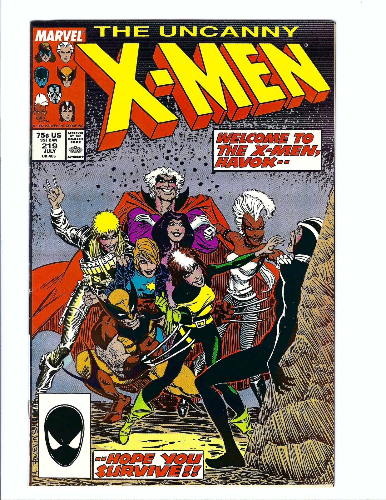 Uncanny X-Men 219, VF 8.0, Marvel 1987, Bret Blevins, Havok, Marauders ...