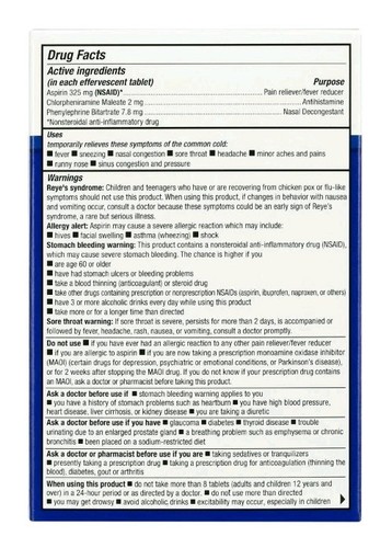 Equate Effervescent Cold Relief Tablets 325 mg 48 Tablets Original ...