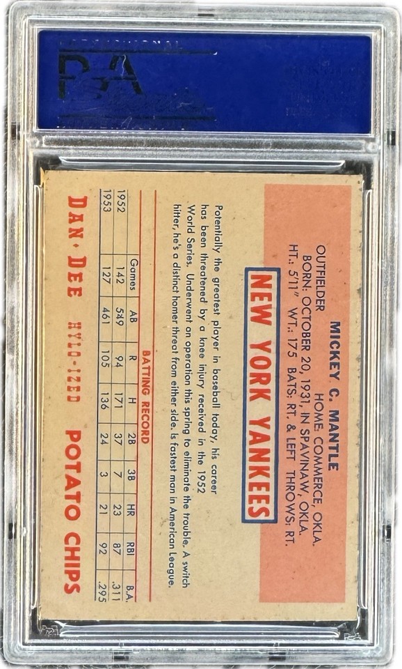 MICKEY MANTLE HOF NEW YORK YANKEES 1954 Dan-Dee Potato Chips PSA 4 VG ...