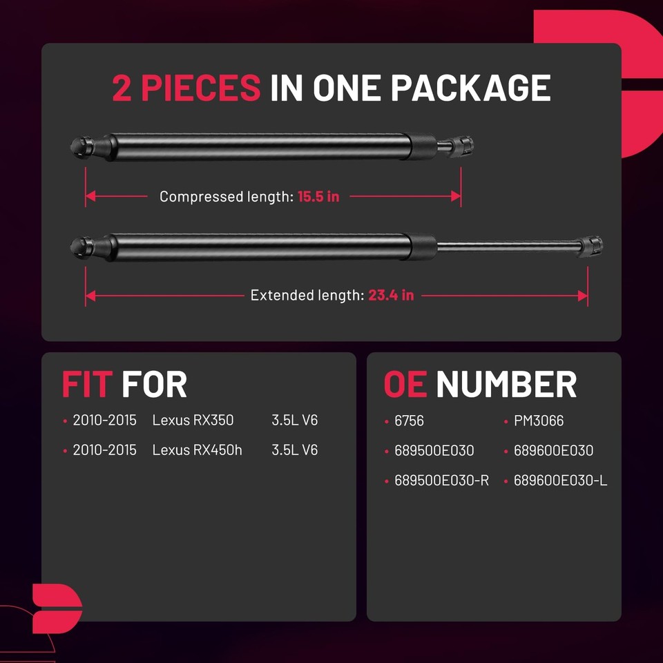 2x For 2010 2011-2015 Lexus RX350 RX450h Rear Hatch Liftgate Gas Struts ...