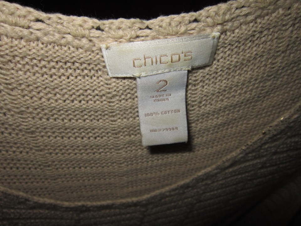Chico's Size 2 L Knit Top Sweater Tank Sleeveless Textured Beige Gold ...