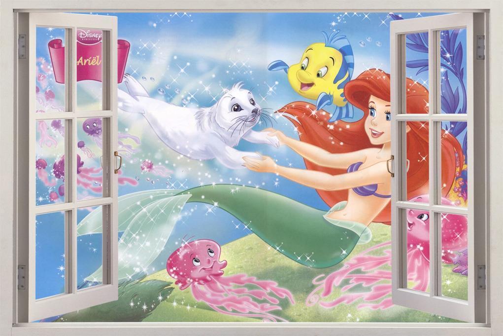 The Little Mermaid Ariel Disney 3D Window View Decal WALL STICKER Decor ...
