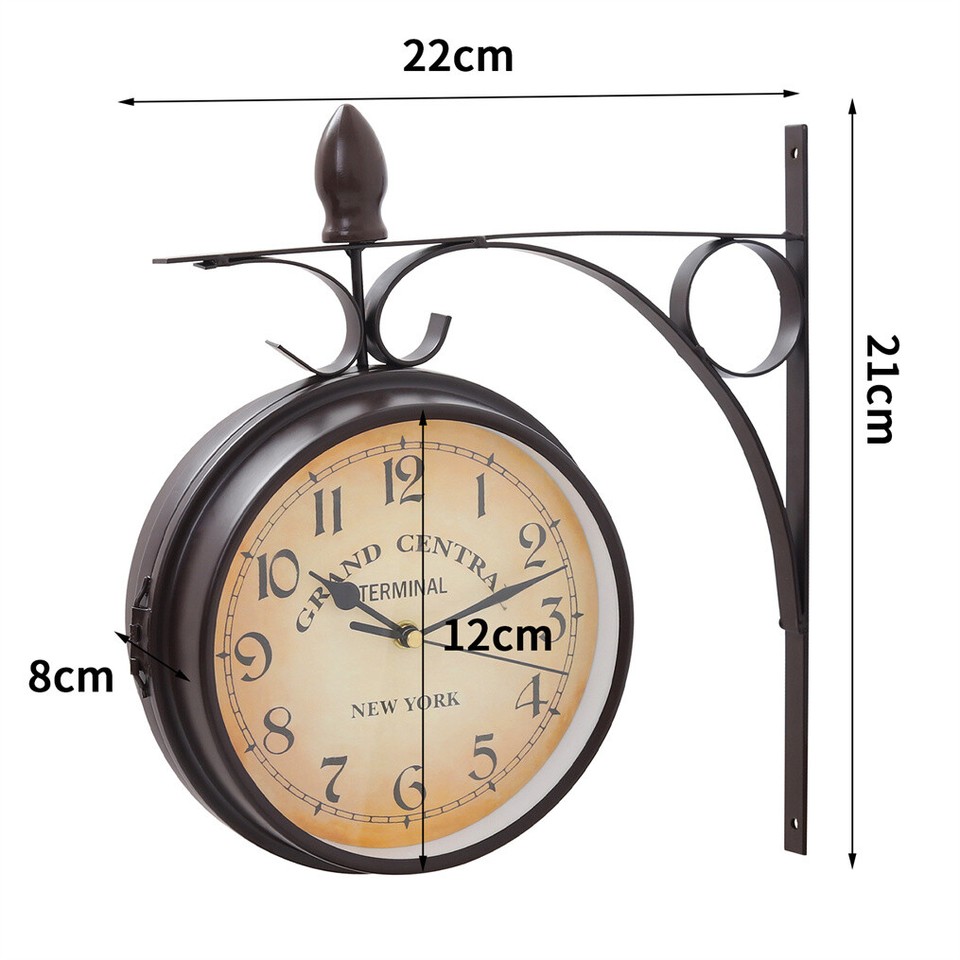Double Sided Garden Train Station Wall Clock Indoor Outdoor Arabic Rust ...