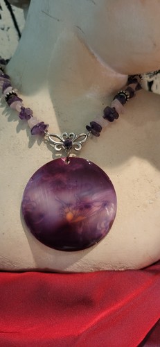 Vintage Amethyst Rose Quartz Mother Of Pearl Disc Butterfly Necklace | eBay