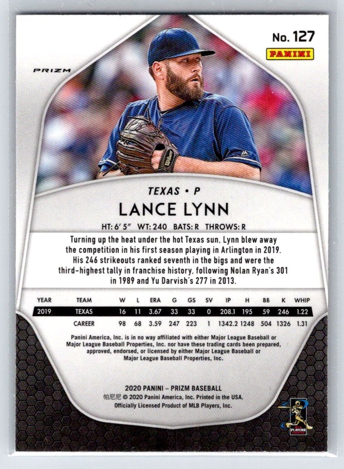 2020 Panini Prizm #127 Lance Lynn Cosmic Haze Prizm | eBay
