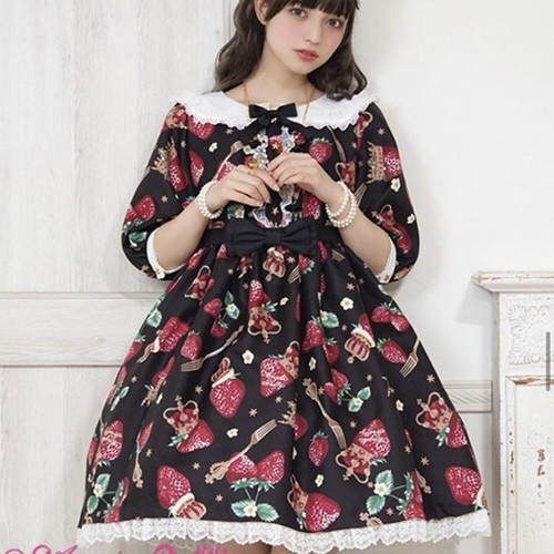 Angelic Pretty Strawberry Dress Ribbon No Belt Black One Size Used ...