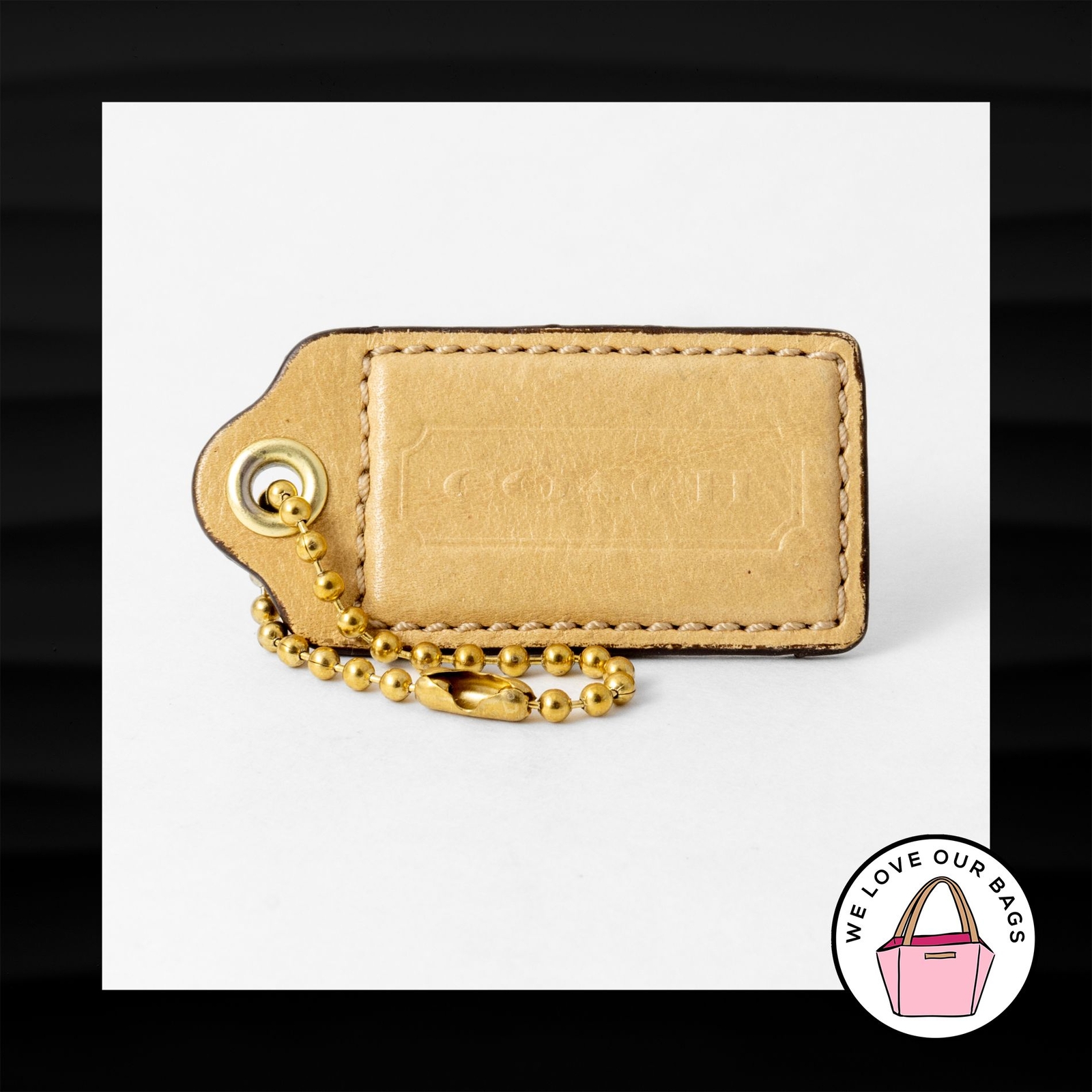 2.5" Large COACH TAN LEATHER BRASS KEY FOB BAG CHARM KEYCHAIN HANGTAG ...