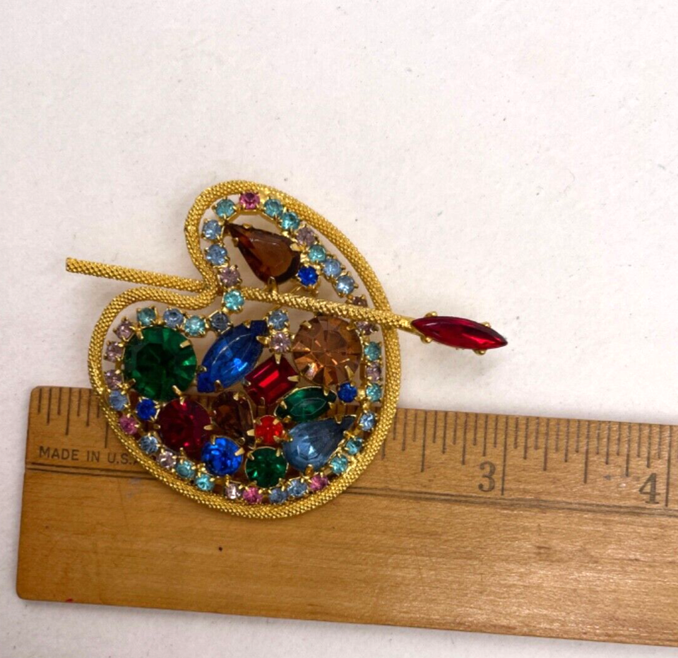 Weiss Artist Painters Palette Colorful Rhinestone Gold-Tone Brooch Rare ...